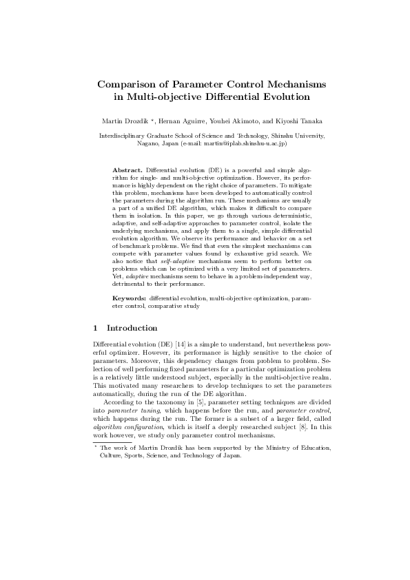(PDF) Comparison of Parameter Control Mechanisms in Multi-objective Differential Evolution