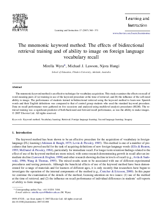 (PDF) The mnemonic keyword method: The effects of bidirectional ...