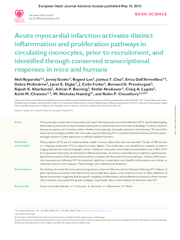 (PDF) Acute myocardial infarction activates distinct inflammation and ...