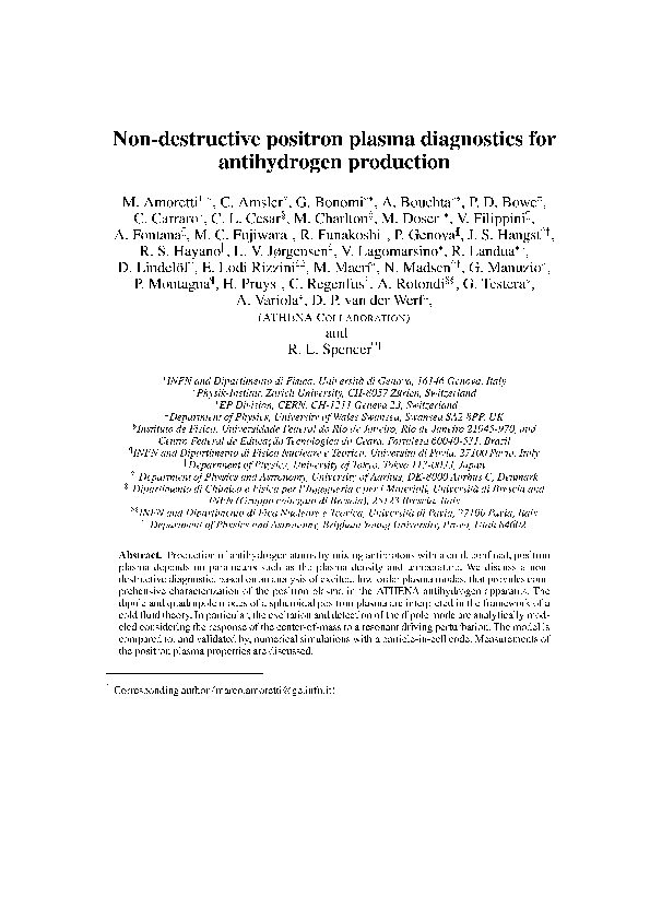 (PDF) Non-Destructive Positron Plasma Diagnostics for Antihydrogen Production | Martin Charlton ...