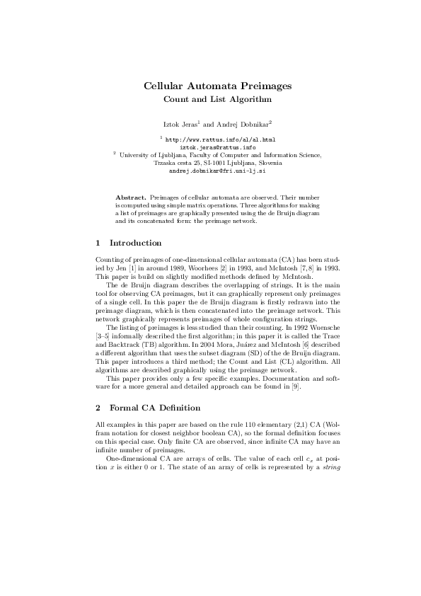 (PDF) Cellular Automata Preimages: Count and List Algorithm