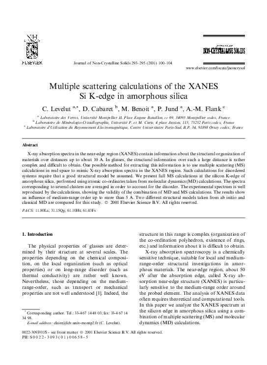 (PDF) Multiple scattering calculations of the XANES Si K-edge in ...
