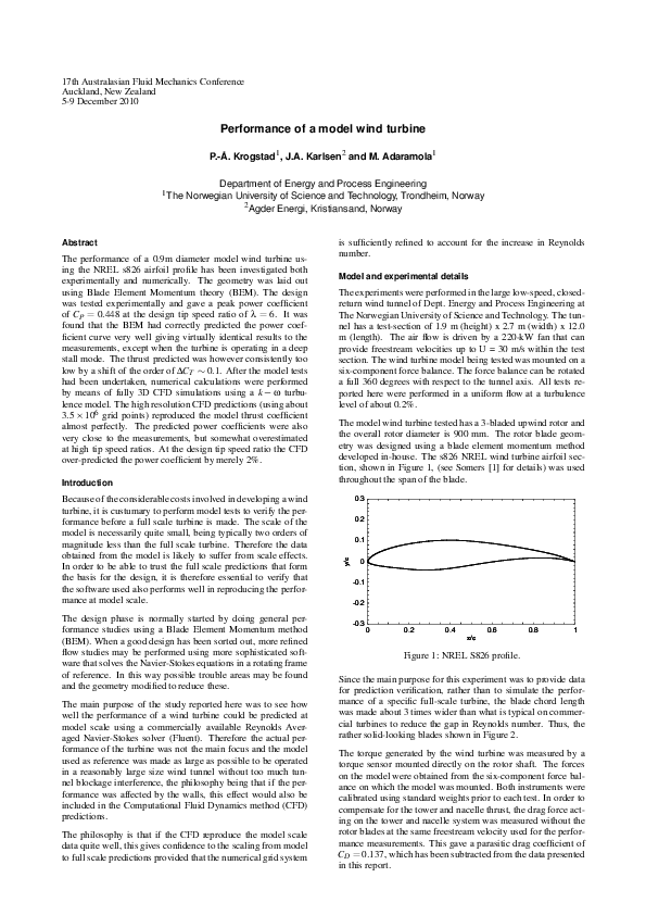 Pdf Performance Of A Model Wind Turbine