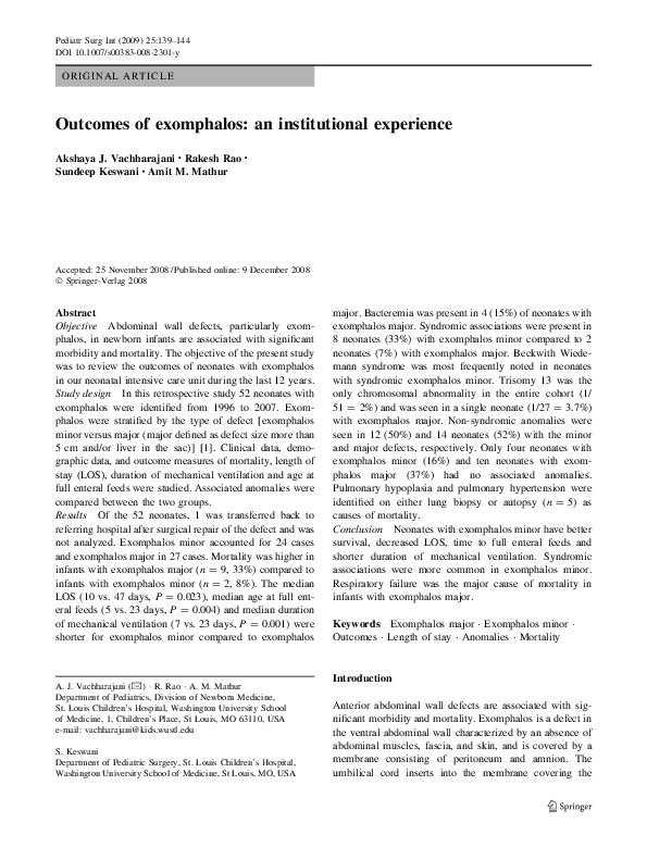 (PDF) Outcomes of exomphalos: an institutional experience | Akshaya ...