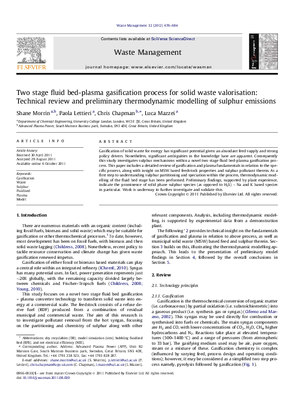 (PDF) Two stage fluid bed-plasma gasification process for solid waste ...