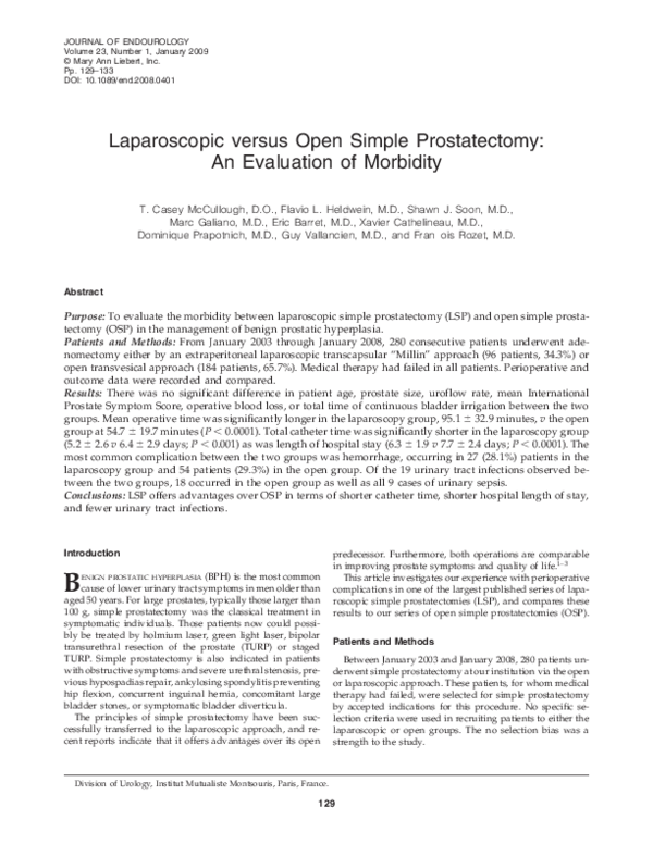 (PDF) Laparoscopic versus Open Simple Prostatectomy: An Evaluation of ...