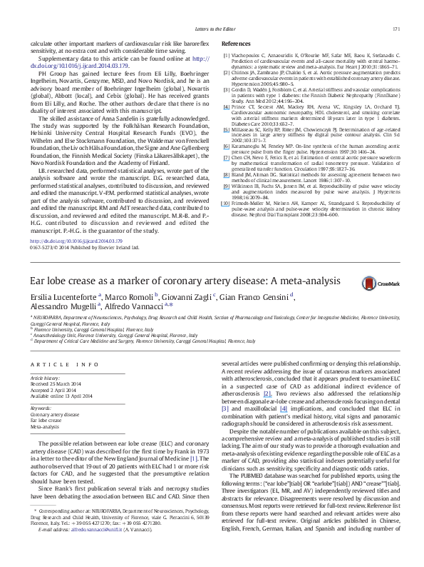 (PDF) The diagonal ear lobe crease (Frank's sign) as a marker of ...