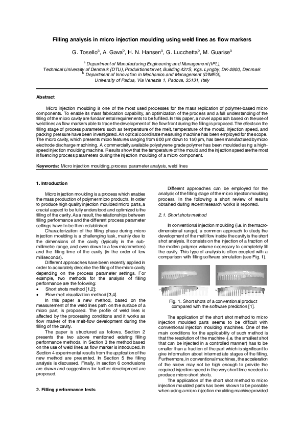 (PDF) Filling analysis in micro injection moulding using weld lines as flow markers