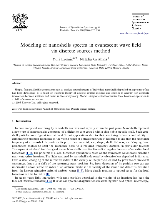 (PDF) Modeling of nanoshells spectra in evanescent wave field via discrete sources method