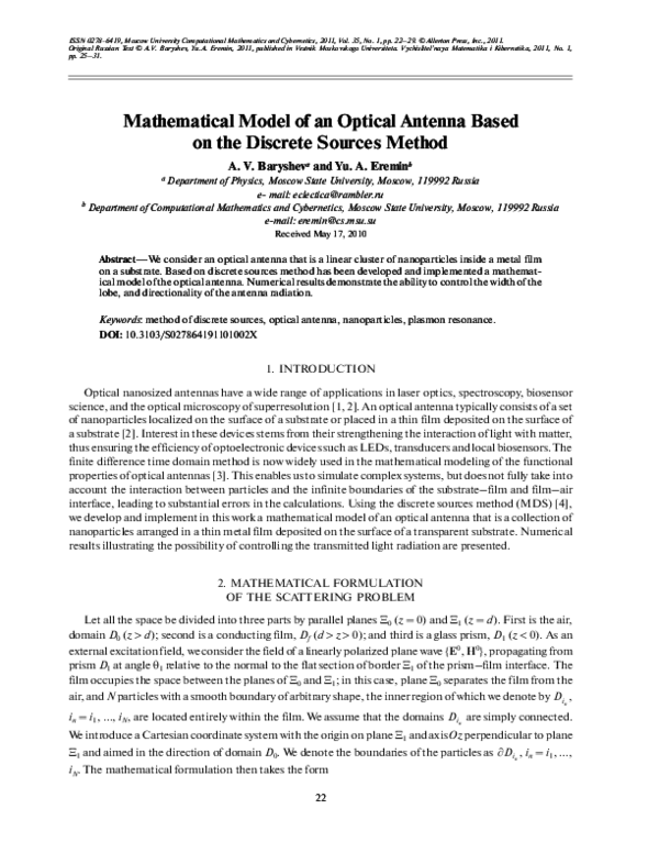 (PDF) Mathematical model of an optical antenna based on the discrete sources method