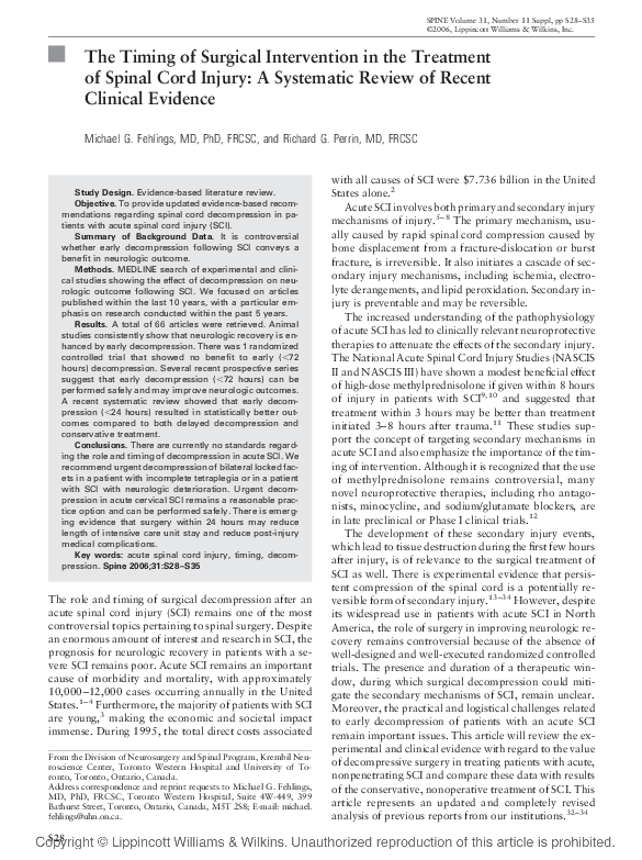 (PDF) The Timing of Surgical Intervention in the Treatment of Spinal Cord Injury: A Systematic ...