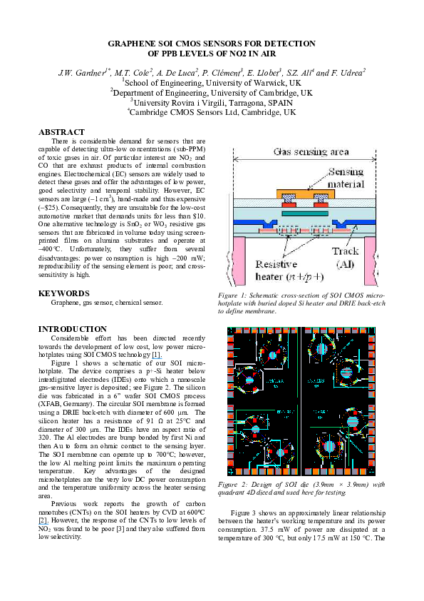(PDF) Graphene SOI CMOS sensors for detection of PPB levels of NO 2 in air