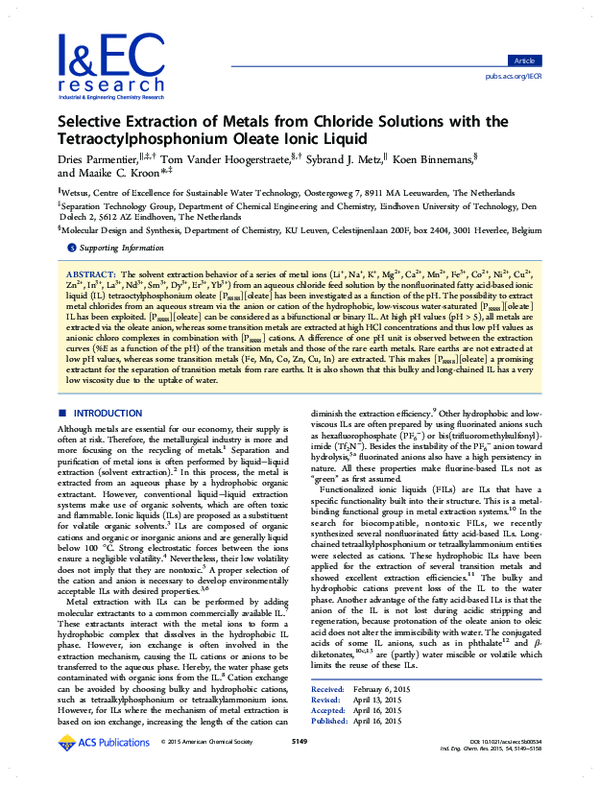 (PDF) Selective Extraction of Metals from Chloride Solutions with the ...