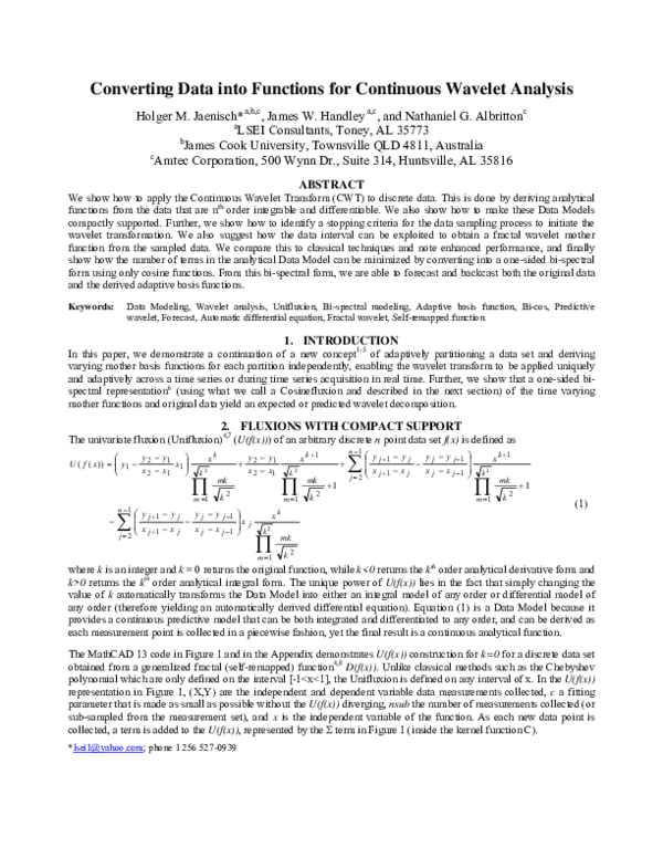 Pdf Converting Data Into Functions For Continuous Wavelet Analysis