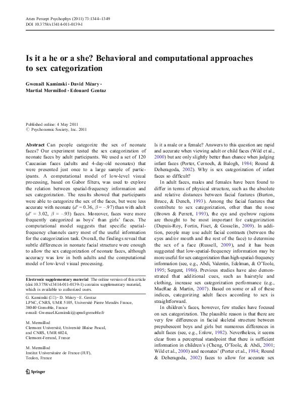 Pdf Is It A He Or A She Behavioral And Computational Approaches To