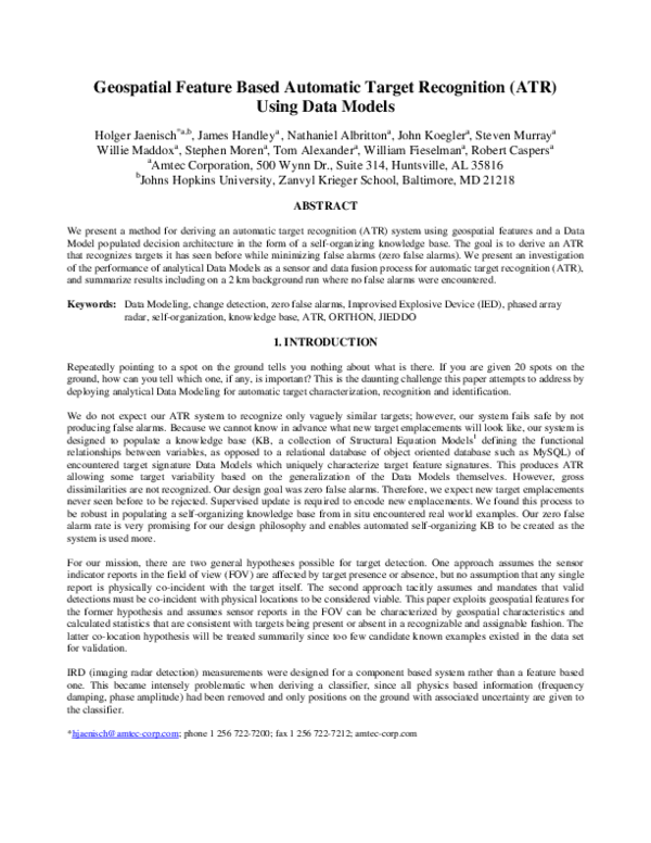 Pdf Geospatial Feature Based Automatic Target Recognition Atr Using