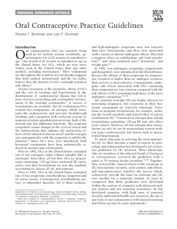 (PDF) Oral contraceptive practice guidelines