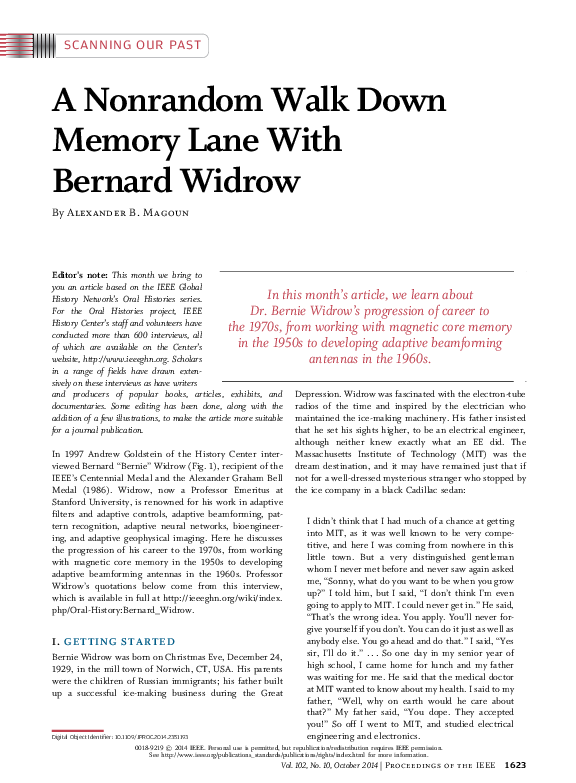 (PDF) A Nonrandom Walk down Memory Lane with Bernard Widrow