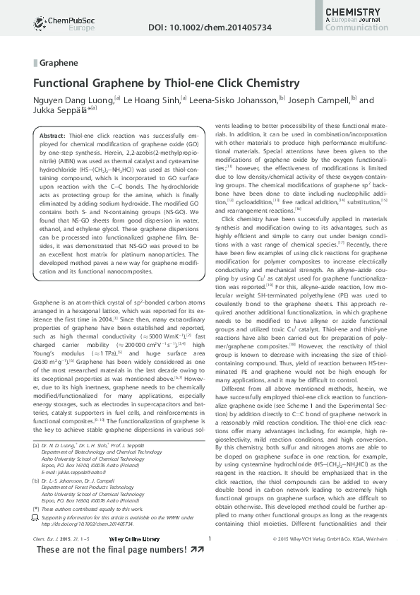 (PDF) Functional Graphene by Thiol-ene Click Chemistry (PDF) Functional Graphene by Thiol-ene Click Chemistry