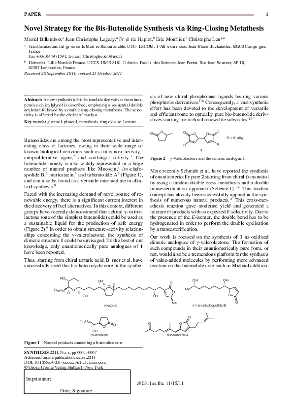 (PDF) Novel Strategy for the Bis-Butenolide Synthesis via Ring-Closing ...