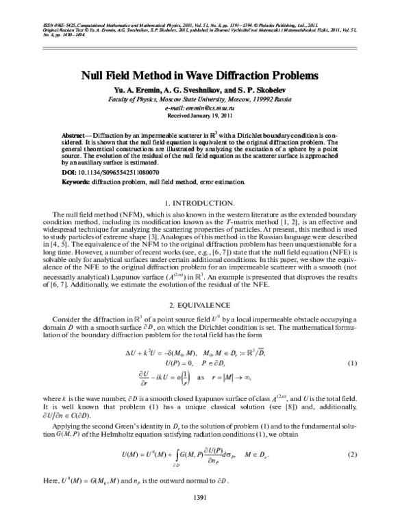 Pdf Null Field Method For Wave Diffraction Analysis