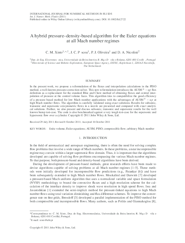 (PDF) A hybrid pressure-density-based algorithm for the Euler equations at all Mach number regimes