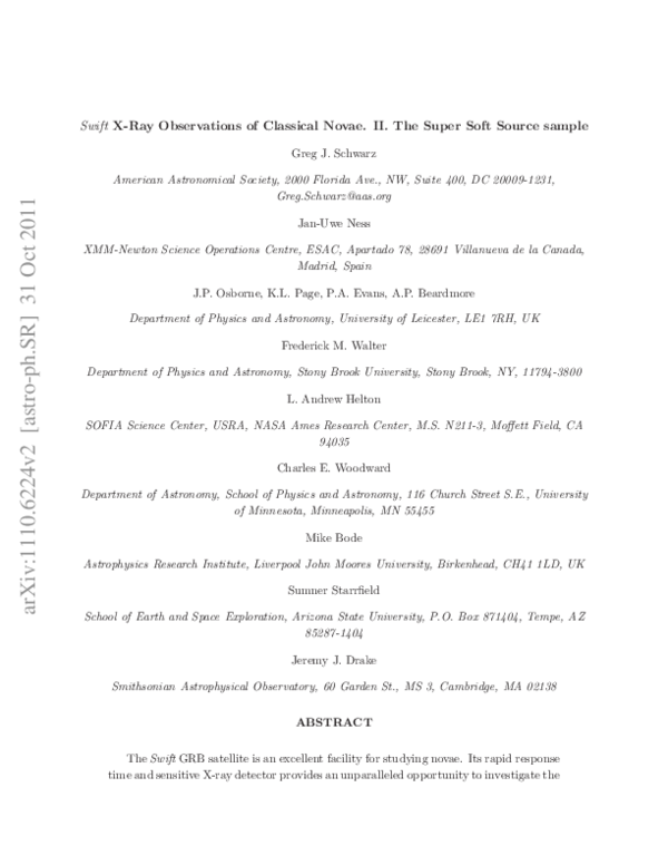 (PDF) SWIFT X-RAY OBSERVATIONS OF CLASSICAL NOVAE. II. THE SUPER SOFT ...