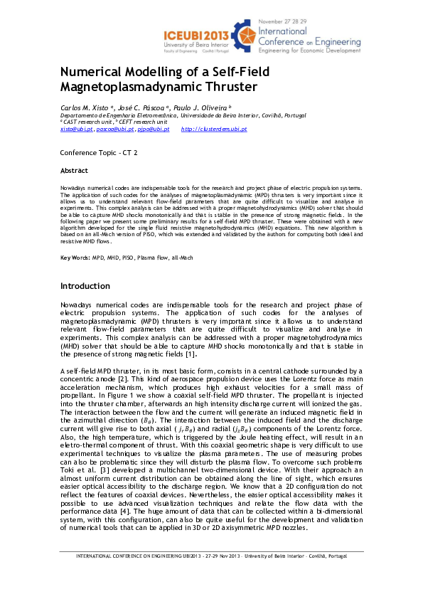 (PDF) Numerical Modelling of a Self-Field Magnetoplasmadynamic Thruster