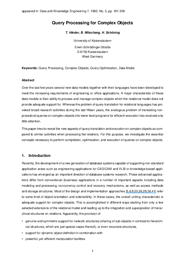 Query processing for complex objects
