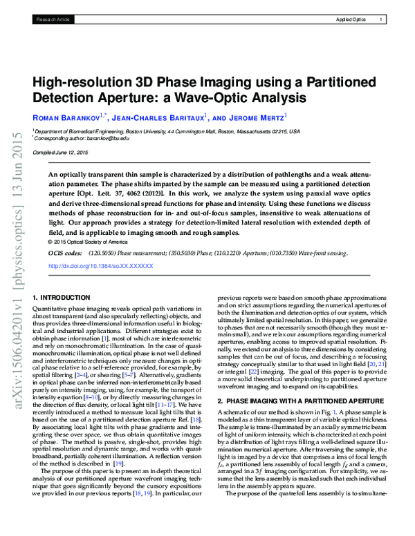 Pdf High Resolution 3d Phase Imaging Using A Partitioned Detection