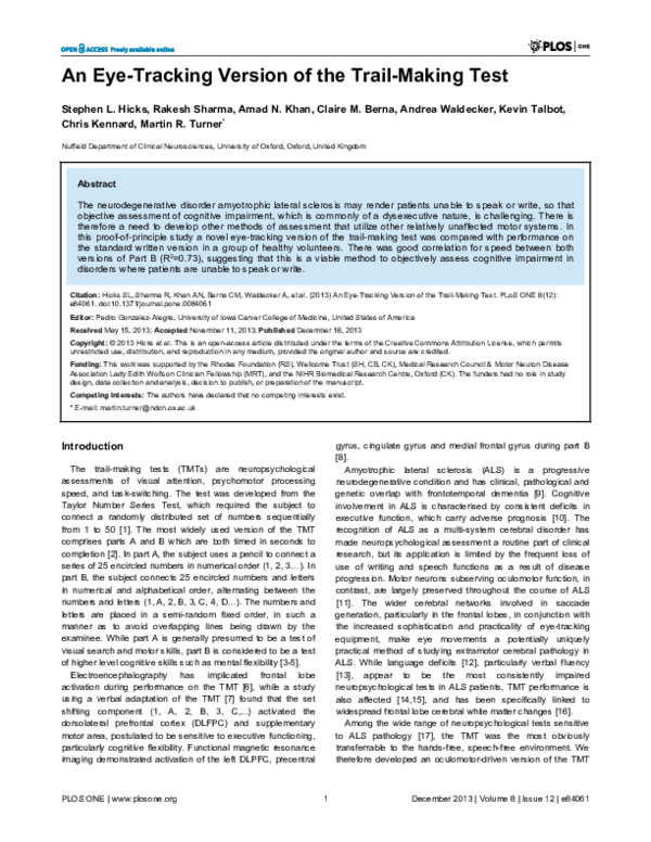 (PDF) An eye-tracking version of the trail-making test