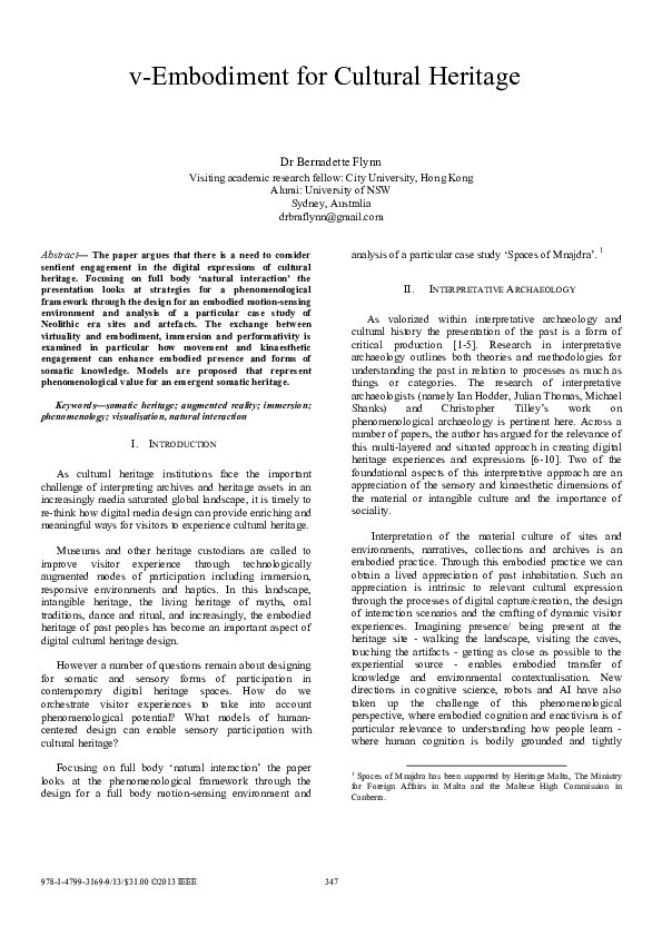 (PDF) v-Embodiment for Cultural Heritage
