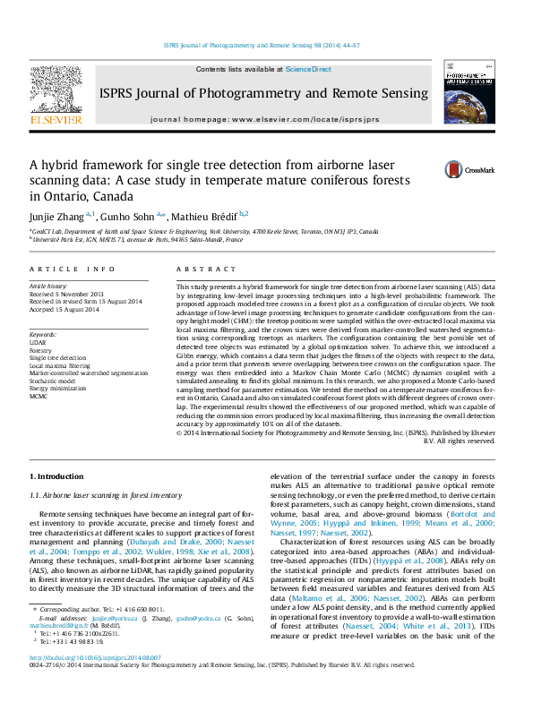 Pdf A Hybrid Framework For Single Tree Detection From Airborne Laser