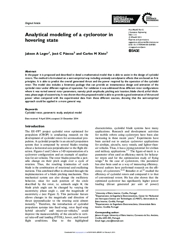 (PDF) Analytical modeling of a cyclorotor in hovering state