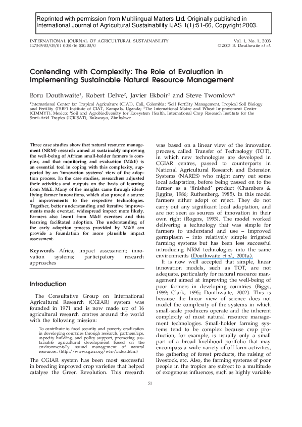 (PDF) Contending with Complexity: The Role of Evaluation in Implementing Sustainable Natural ...