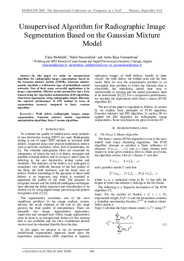 (PDF) Unsupervised Algorithm for Radiographic Image Segmentation Based on the Gaussian Mixture Model