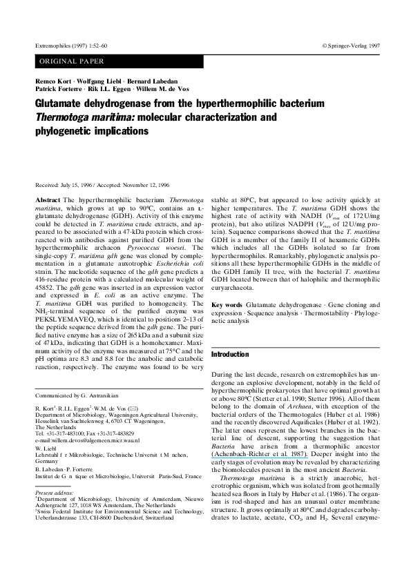 (PDF) Glutamate dehydrogenase from the hyperthermophilic bacterium ...