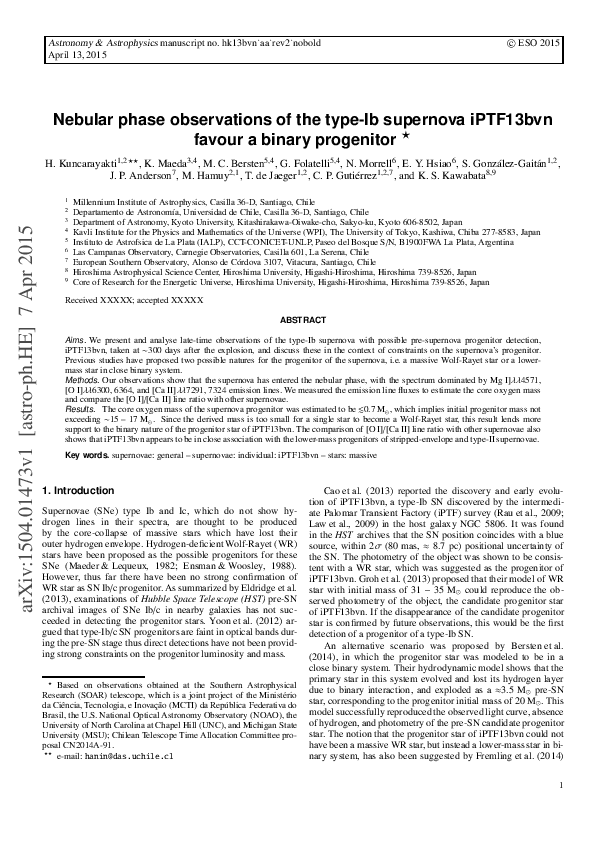 (PDF) Nebular phase observations of the Type-Ib supernova iPTF13bvn ...