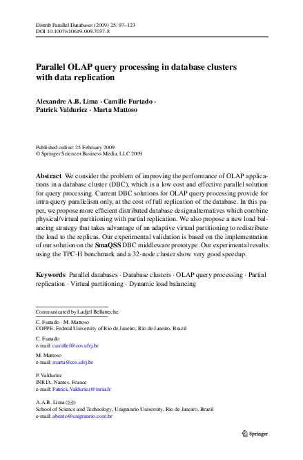 Pdf Parallel Olap Query Processing In Database Clusters With Data