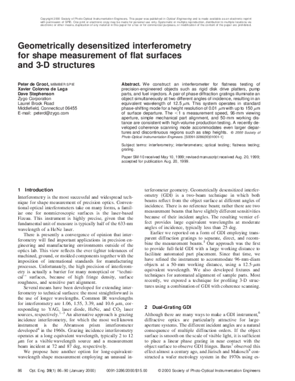 (PDF) Geometrically desensitized interferometry for shape measurement of flat surfaces and 3-D ...