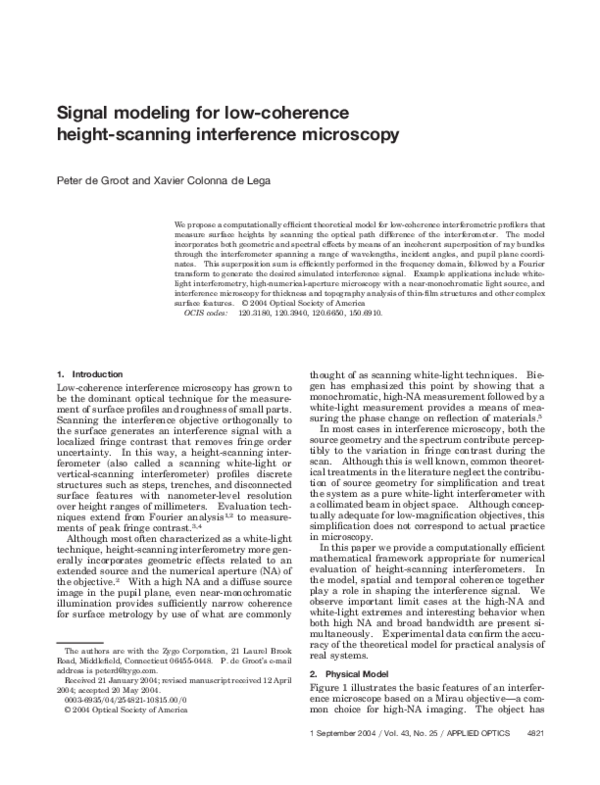(PDF) Signal Modeling for Low-Coherence Height-Scanning Interference ...