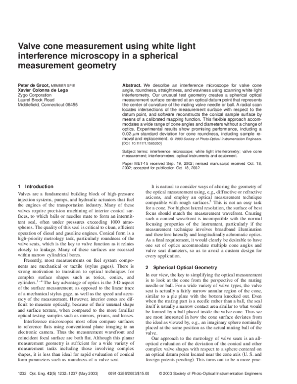 (PDF) Valve cone measurement using white light interference microscopy ...