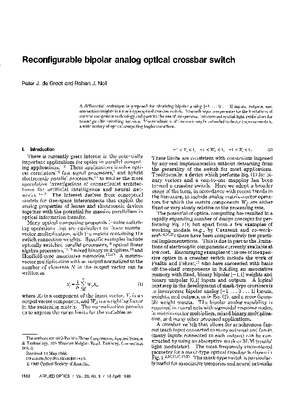 Pdf Reconfigurable Bipolar Analog Optical Switch