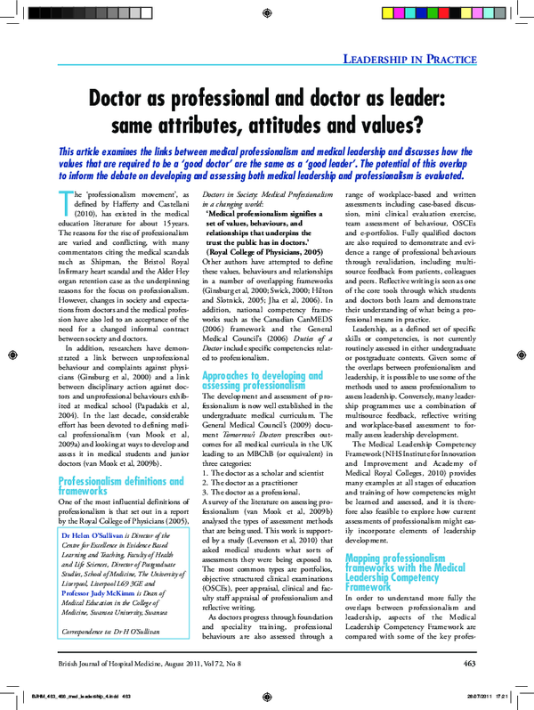 (PDF) Doctor as professional and doctor as leader: same attributes ...