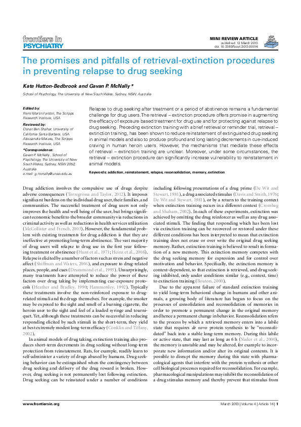 (PDF) The promises and pitfalls of retrieval-extinction procedures in ...