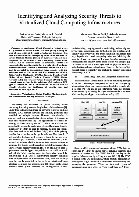 (PDF) Identifying and Analyzing Security Threats to Virtualized Cloud Computing Infrastructure