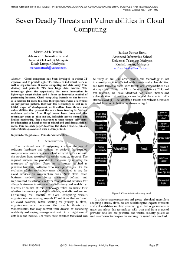 (PDF) Seven Deadly Threats and Vulnerabilities in Cloud Computing