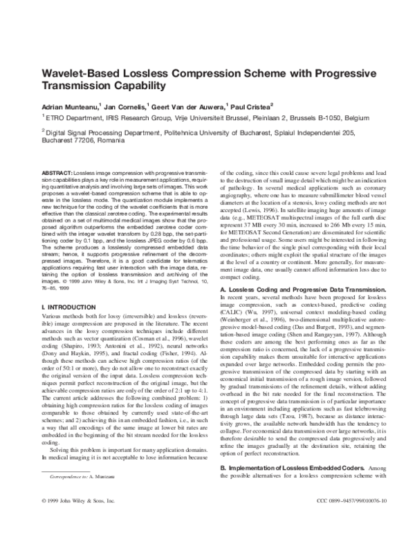 Pdf Wavelet Based Lossless Compression Scheme With Progressive Transmission Capability Jan