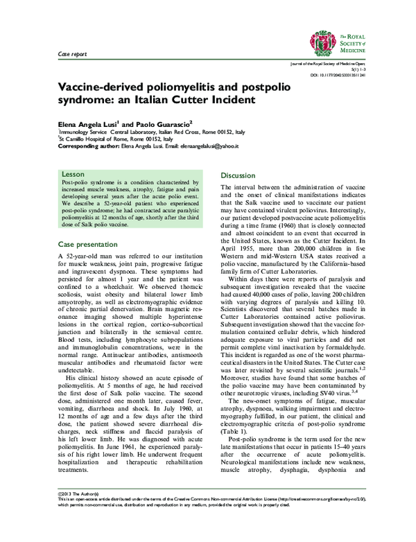 (PDF) Vaccine-derived poliomyelitis and postpolio syndrome: an Italian ...