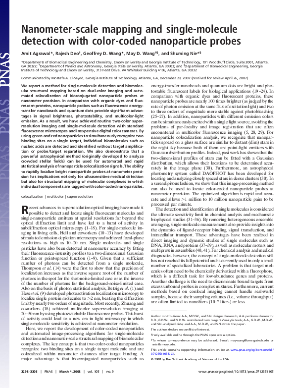 Pdf Nanometer Scale Mapping And Single Molecule Detection With Color Coded Nanoparticle Probes